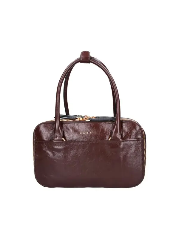 Marni Calf Leather Shoulder Bag With Brass Metallic Hardware
