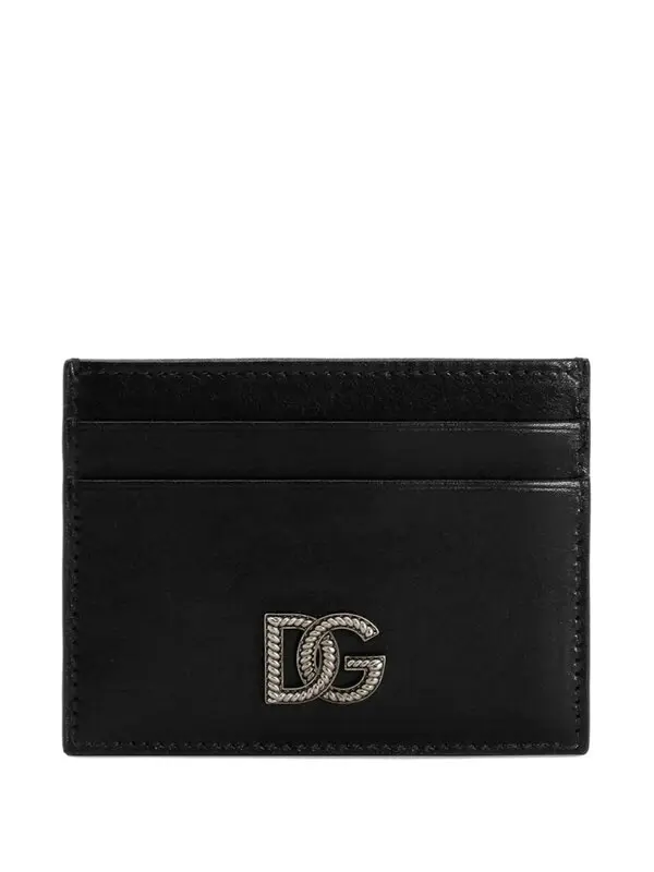 Dolce & Gabbana Matte Nickel-plated Mini Wallet With Dg Torchon Logo, 100% Calfskin, Made In Italy - Nero