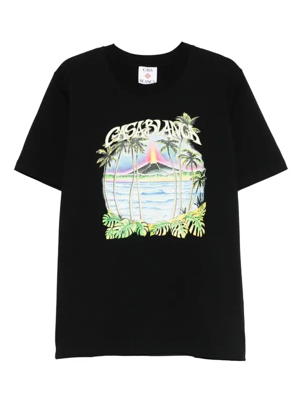 Casablanca Tropical Print Short-sleeve Crewneck T-shirt - Nero