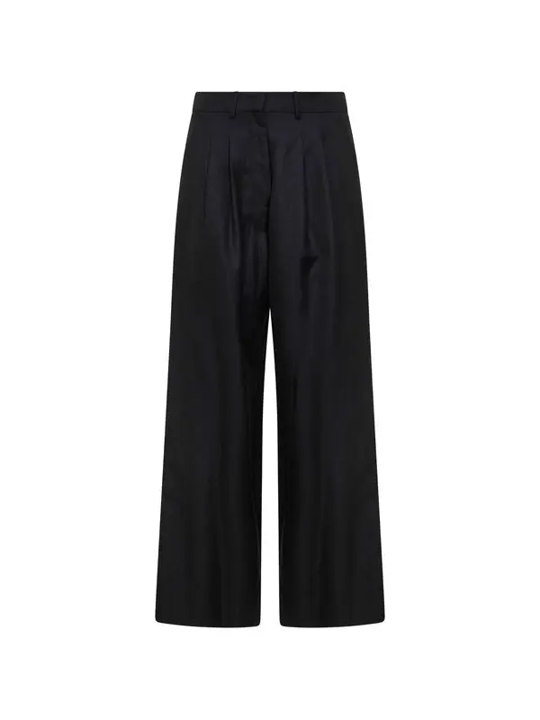 PT TORINO High-waisted Wide-leg Trousers In Virgin Wool And Linen - Nero