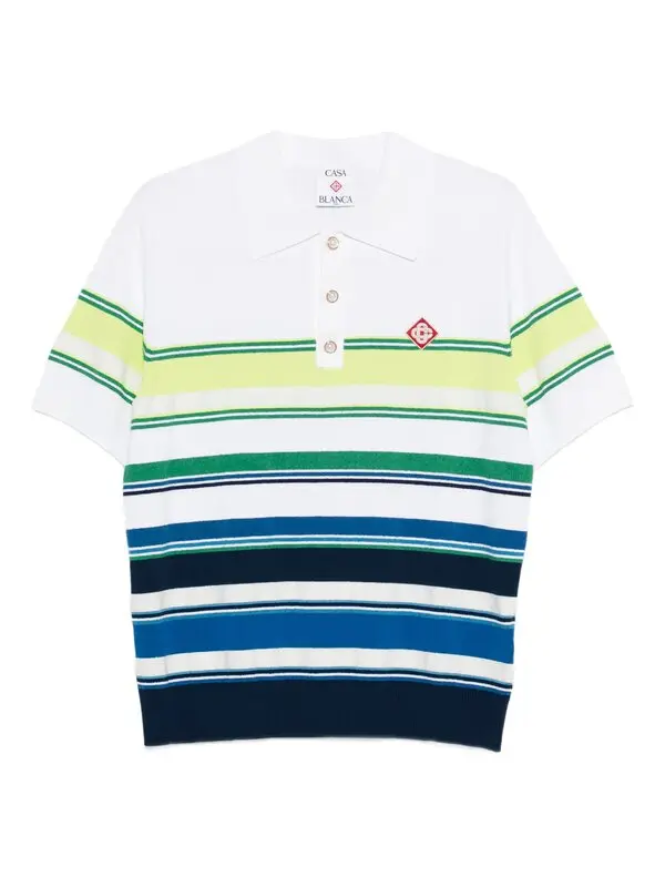 Casablanca Striped Button-front Short-sleeve T-shirt With Ribbed Hem - Multicolor