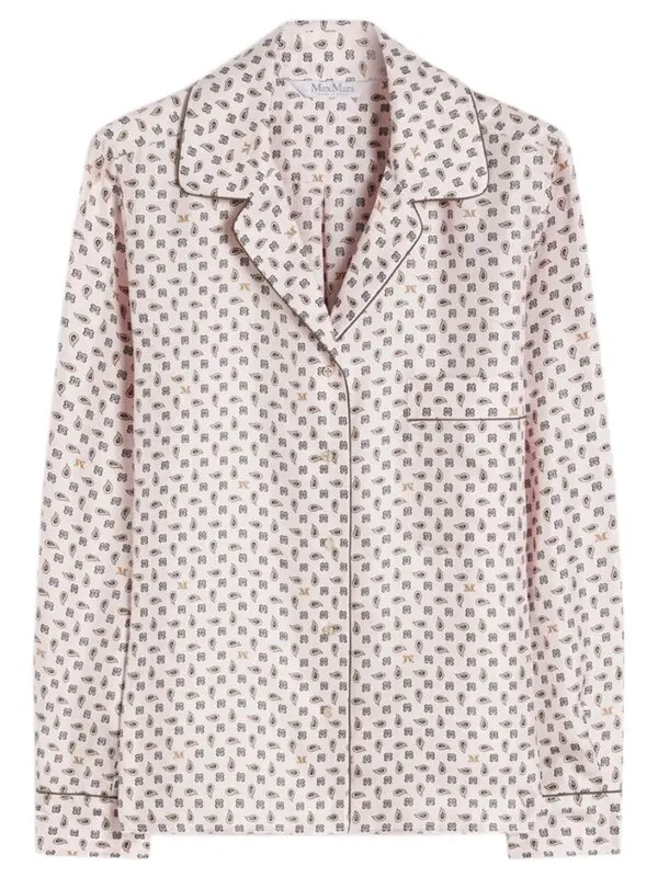 Max Mara Silk Shirt With Cuban Collar And Contrasting Piping