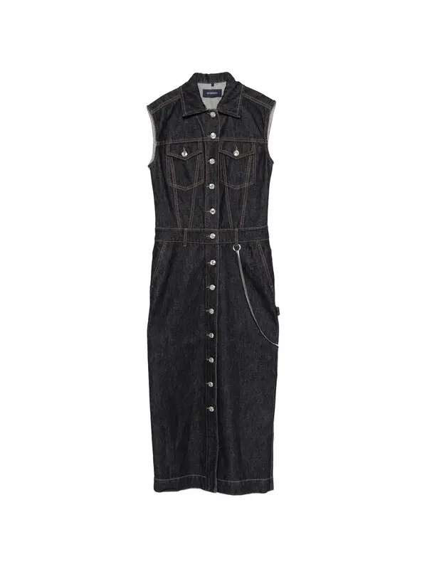 Sportmax Denim Midi Dress With Button Closure And Belt Loops - Blu