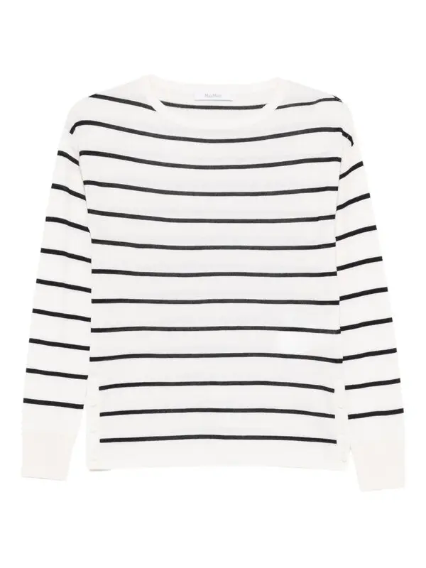 Max Mara Cashmere-silk Striped Crewneck Sweater - Bianco