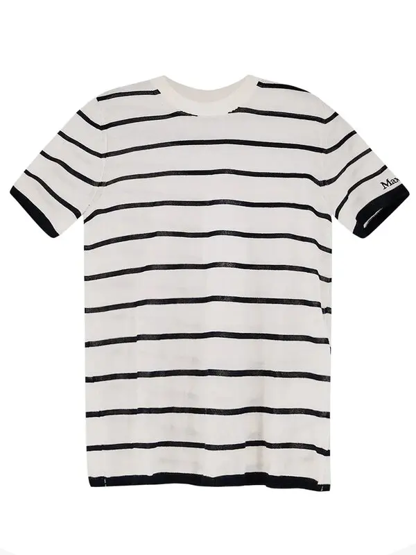 Max Mara Cashmere & Silk Crewneck Sweater With Embroidered Logo - Bianco