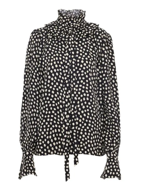 Chloé High-neck Silk Blouse With Front Tie - Nero