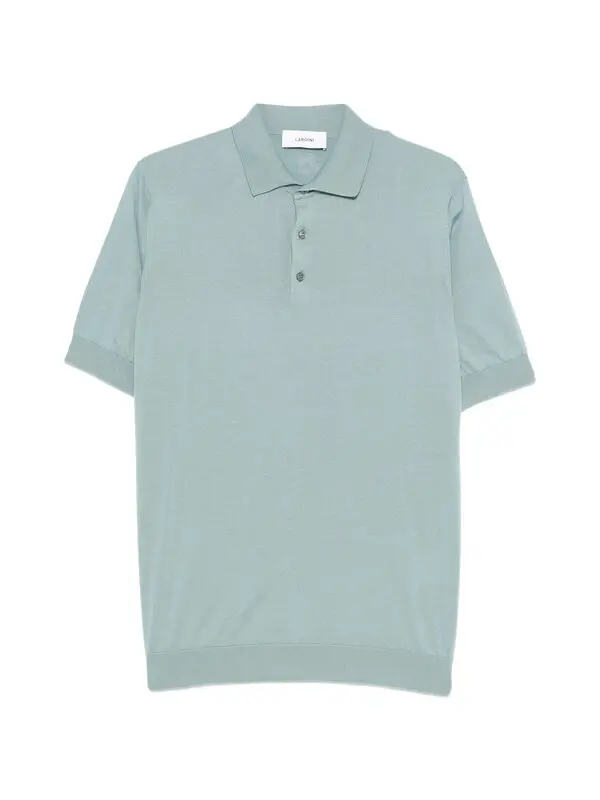 LARDINI Ribbed Trim Knit Polo With Button Placket - Azzurro