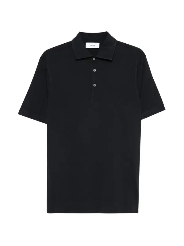 LARDINI Cotton-silk Blend Polo Shirt With Classic Button-down Collar - Blu
