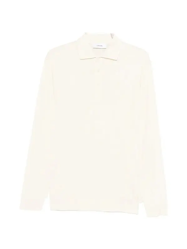 LARDINI Long-sleeve Cotton-silk Polo Shirt With Button Front