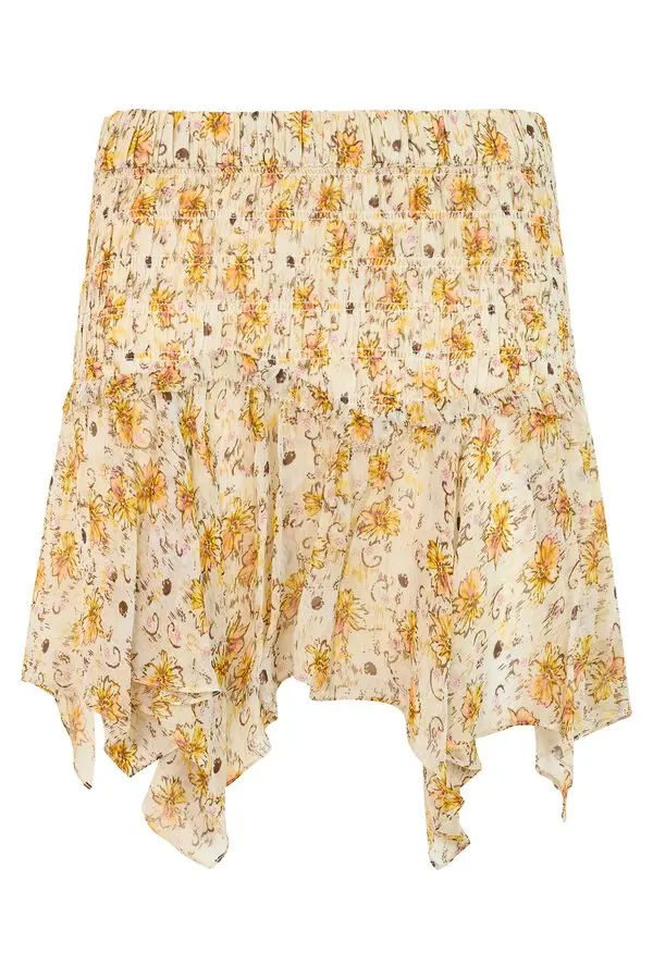 MARANT ETOILE Floral Lightweight Midi Skirt With Fringed Hem - Yellow