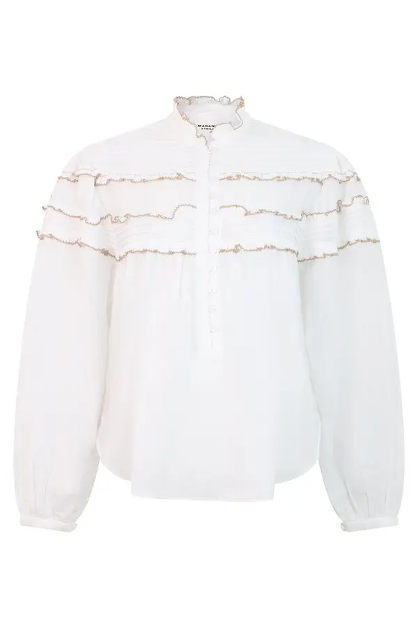 MARANT ETOILE Lightweight Cotton-viscose Blouse With Flounce Frills - White