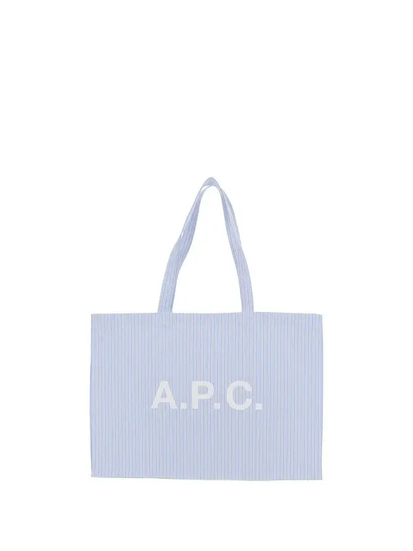 A.p.c. Striped Cotton Tote Bag With Logo Print - Azzurro