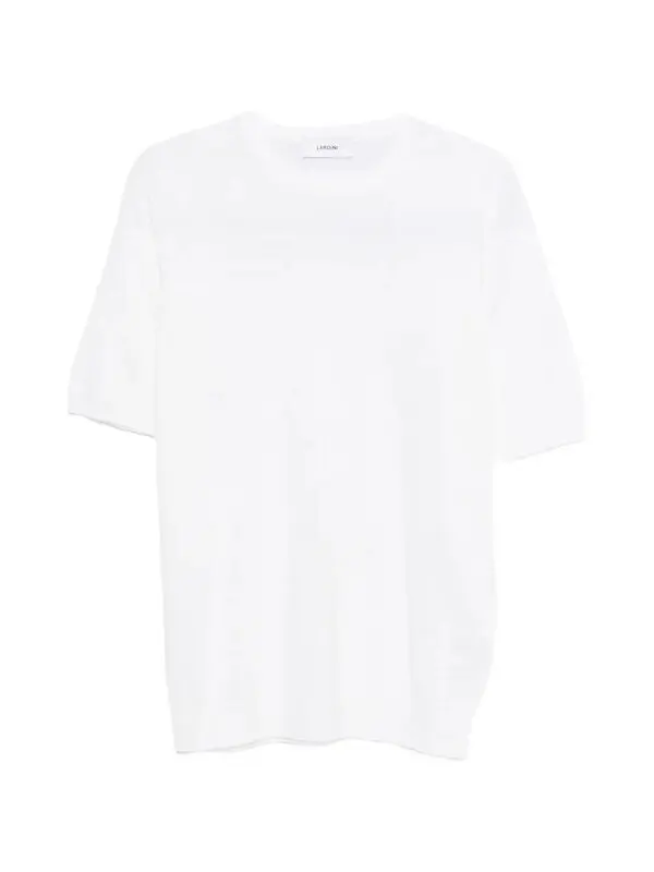 LARDINI Linen-cotton Crew Neck Short-sleeve T-shirt With Ribbed Cuffs And Hem - Bianco