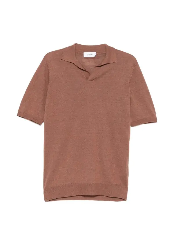 LARDINI Short-sleeve Polo Shirt With Notched Neck And Ribbed Hem, Linen-cotton Blend - Marrone