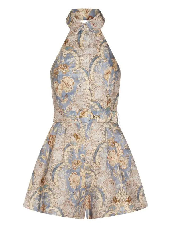 Zimmermann Removable Linen Halterneck Dress With Waist Belt - Azzurro