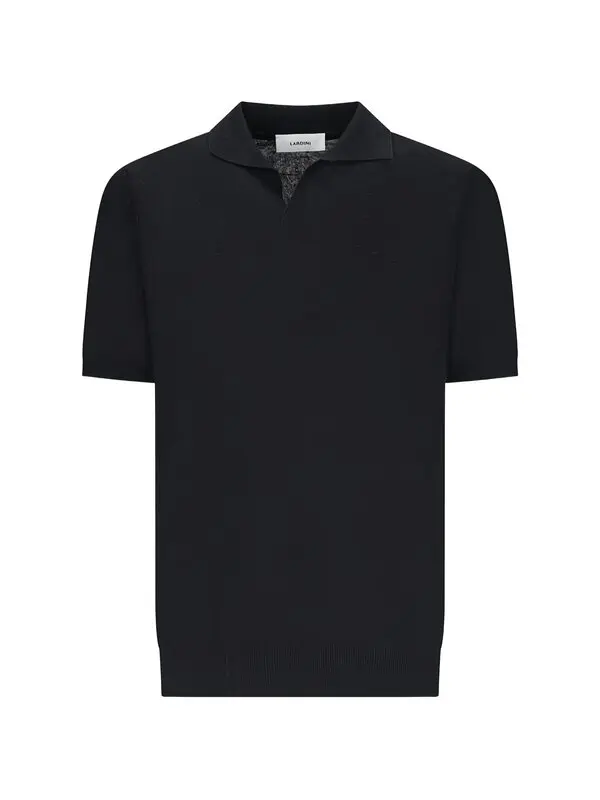 LARDINI Linen-cotton Notched Neck Short-sleeve T-shirt With Ribbed Hems - Nero