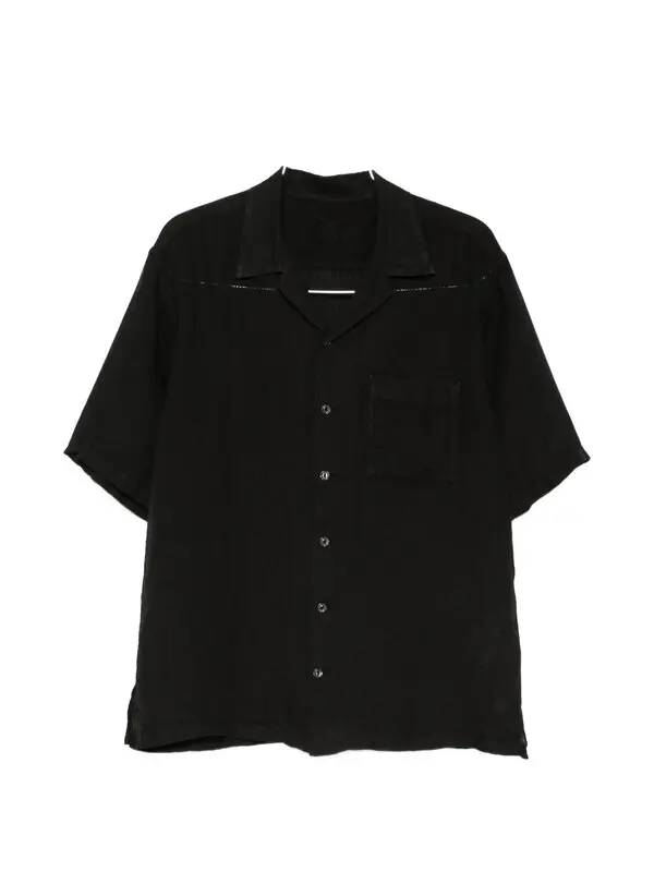 120% Lino 100% Linen Classic Collar Short-sleeve Shirt With Chest Pocket - Nero