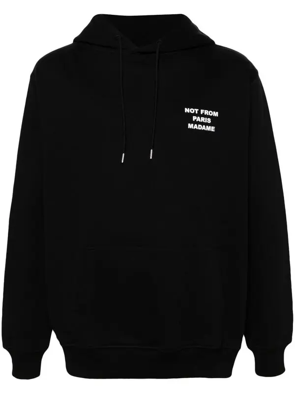 Drole De Monsieur Cotton Logo Drawstring Hoodie With Ribbed Cuffs - Nero