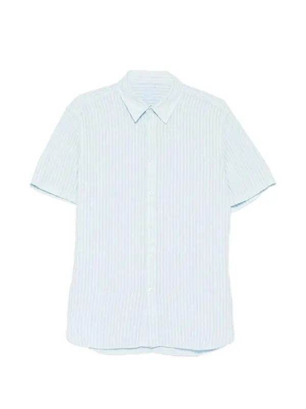 120% Lino Contemporary Fit 100% Linen Shirt With Lined Print, Made In Italy - Azzurro