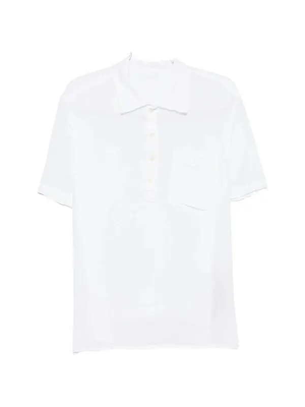 120% Lino 100% Linen Short-sleeve Shirt With Chest Pocket - Bianco