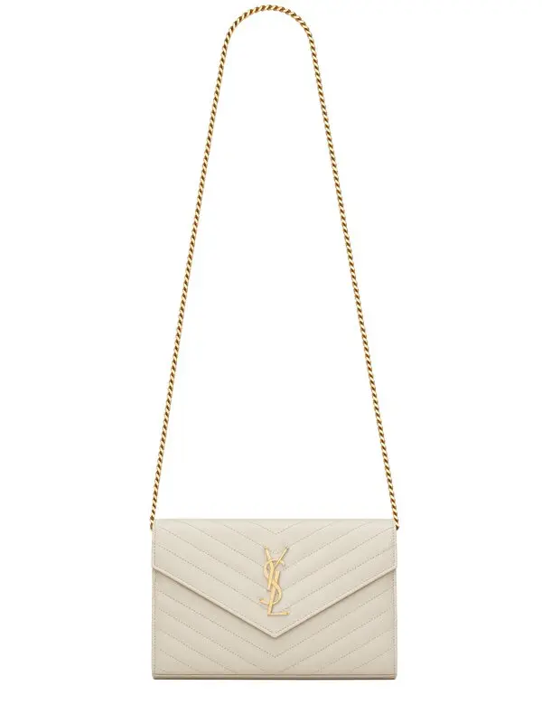 Saint Laurent Chevron Quilted Leather Mini Bag With Metal Initials - Bianco
