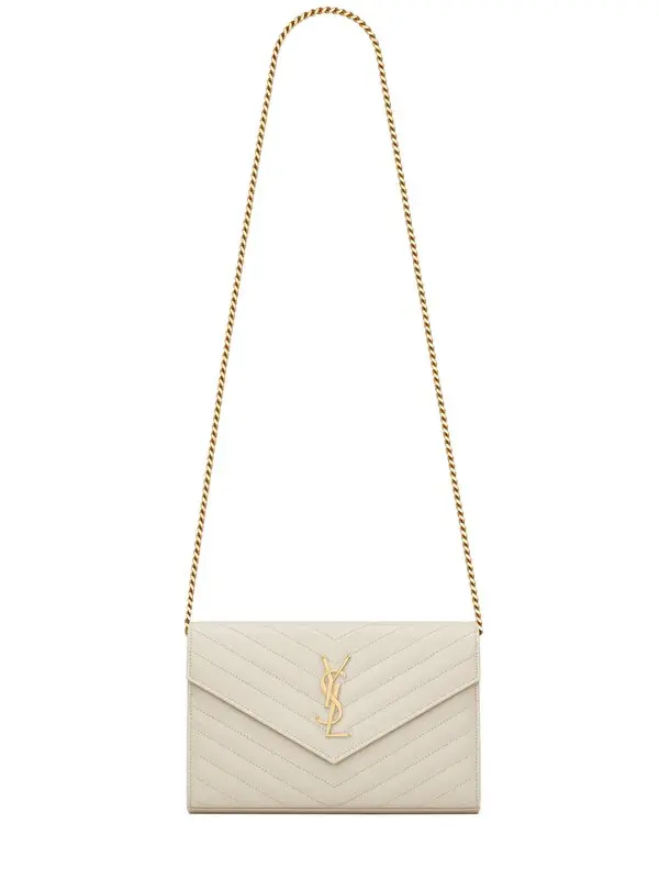 Saint Laurent Chevron Quilted Leather Mini Bag With Metal Initials - Bianco