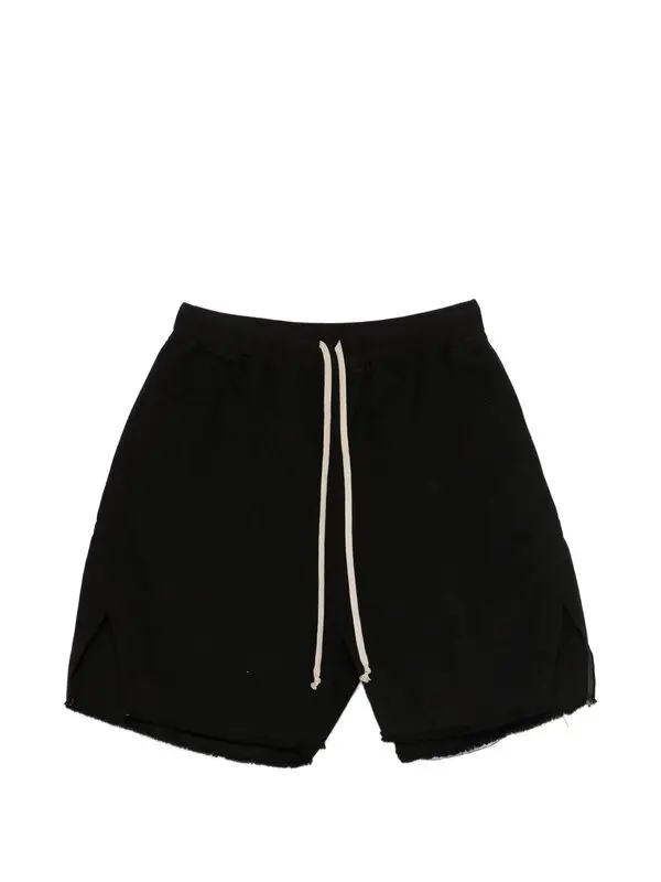 Rick Owens Cotton Drawstring Shorts With Frayed Hem And Side Slits - Nero
