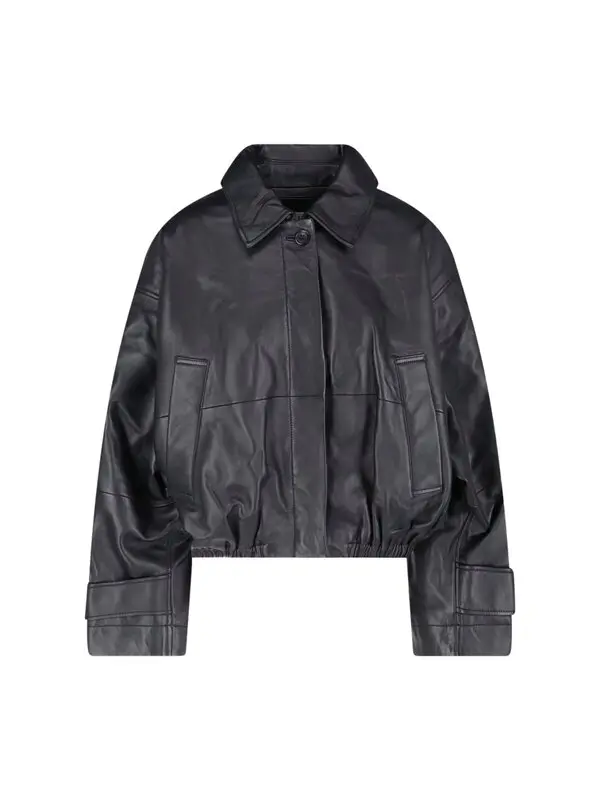 RÓHE Cropped Leather Jacket With Classic Collar - Black
