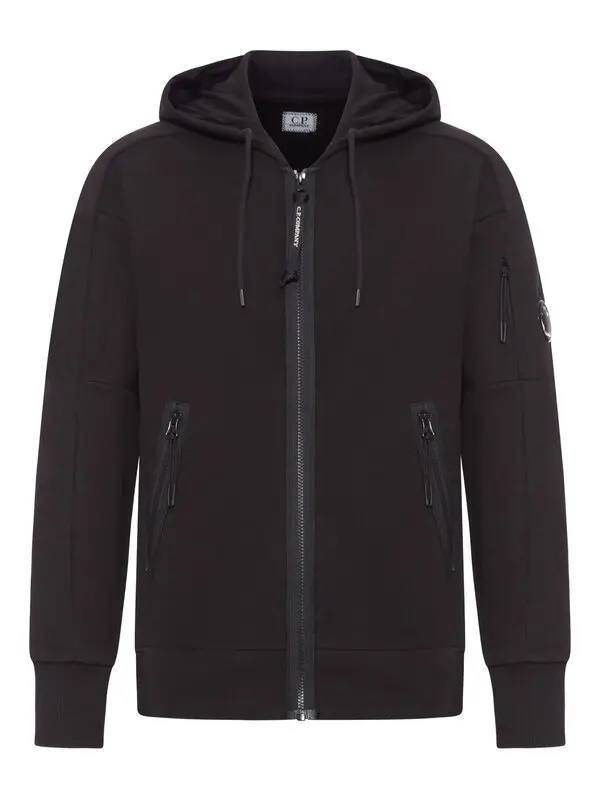 C.P. COMPANY Adjustable Logo Hood Full-zip Sweatshirt With Lens Detail - Nero