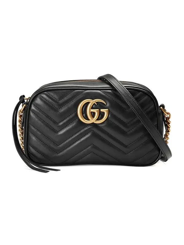 Gucci Quilted Chevron Mini Shoulder Bag With Double G Hardware - Nero