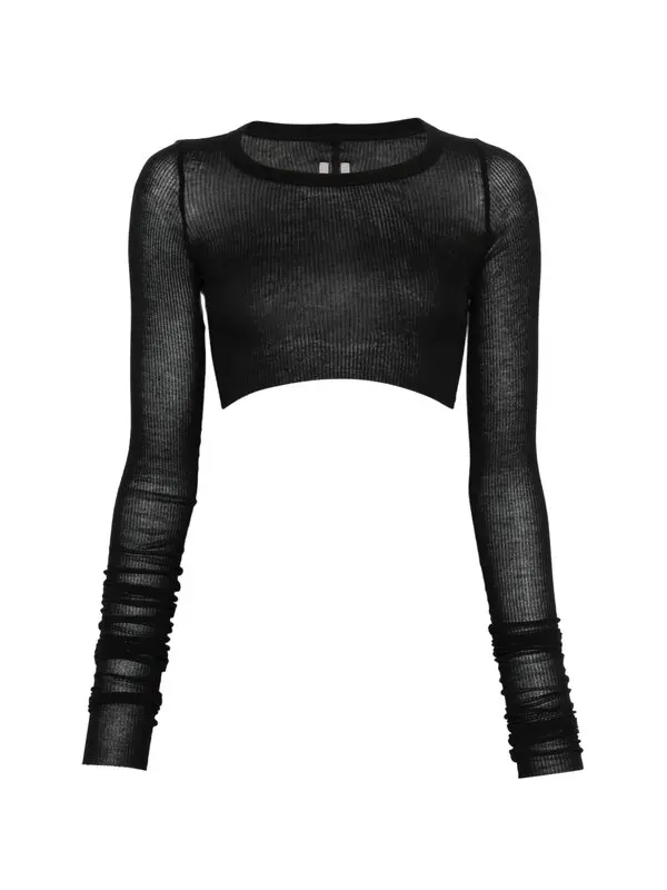 Rick Owens Cropped Ribbed Long Sleeve Top - Nero