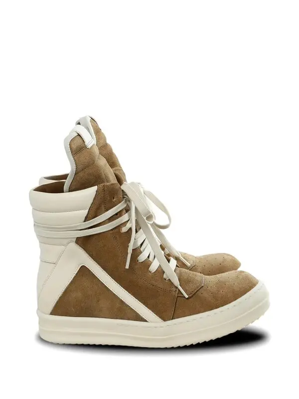 Rick Owens Suede Sneaker With Extended Tongue, Geometric Panels & Inside-ankle Zipper - Marrone