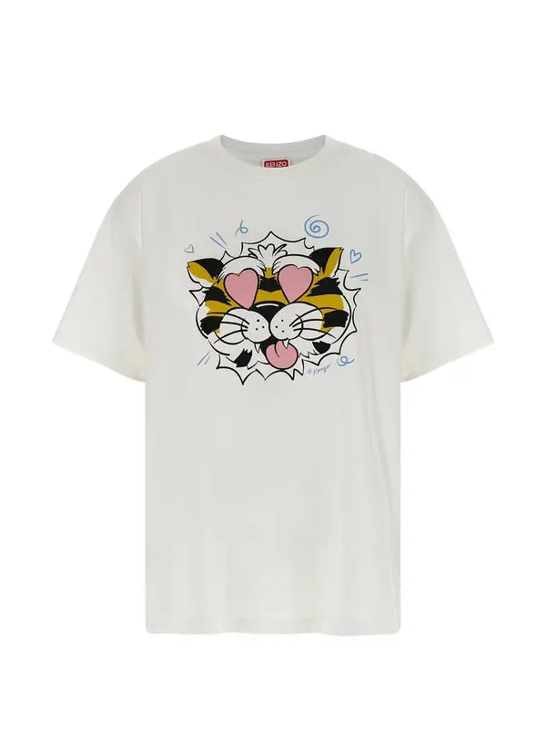 Kenzo Loose Soft T-shirt With Wild Tiger Front & Back Print