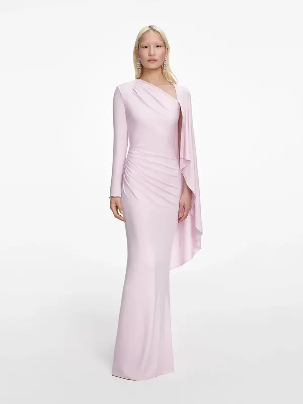 SELF-PORTRAIT No-remove Brand. Long Sleeve T-shirt Dress With Asymmetrical Neckline - Rosa