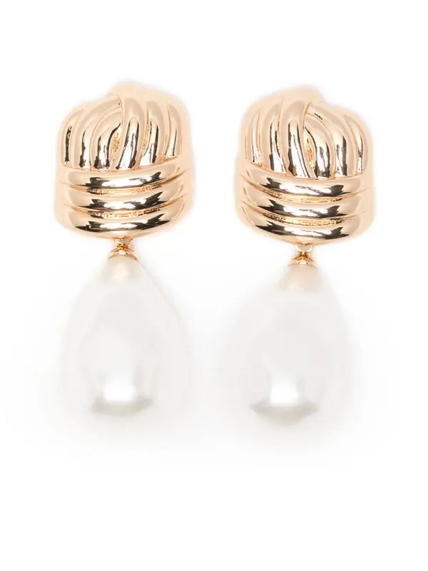 SELF-PORTRAIT Gold-plated Knot And Pearl Drop Earrings - Oro