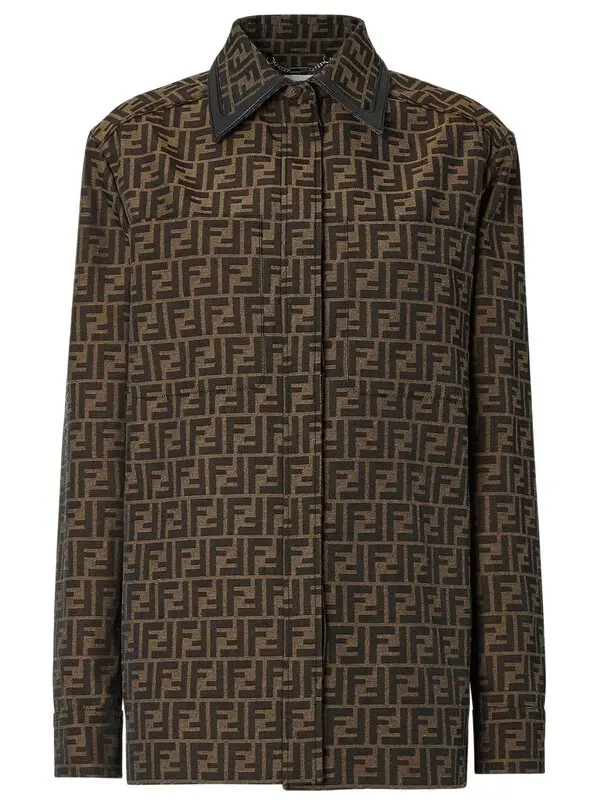 Fendi Single-breasted Straight-fit Ff Jacquard Jacket - Marrone