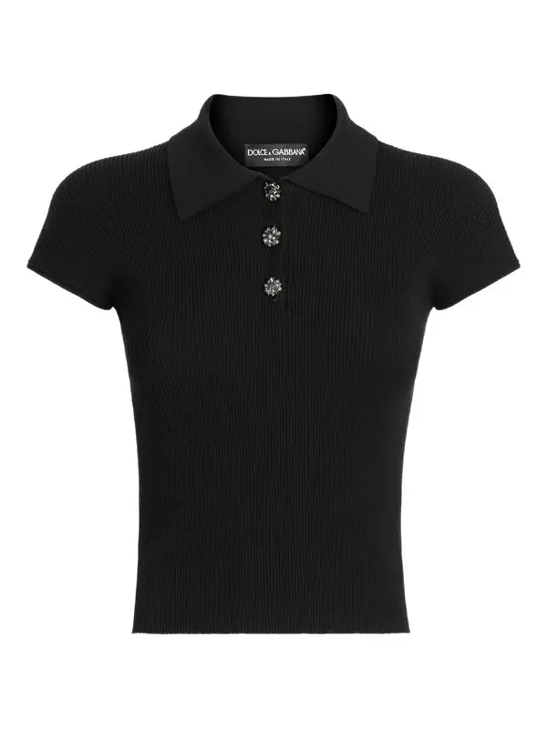 Dolce & Gabbana Ribbed Polo Sweater With Embellished Buttons - Nero