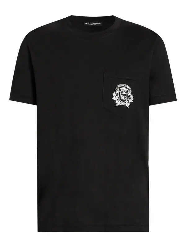 Dolce & Gabbana Cotton T-shirt With Embroidered Chest Pocket, Patch Detail - Nero