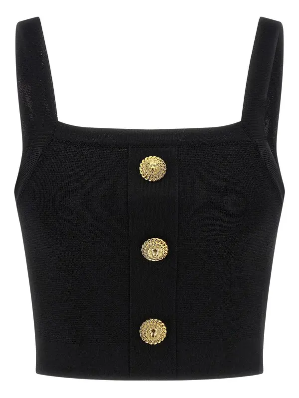 Balmain Cropped Fitted Top With Straight Neckline - Nero