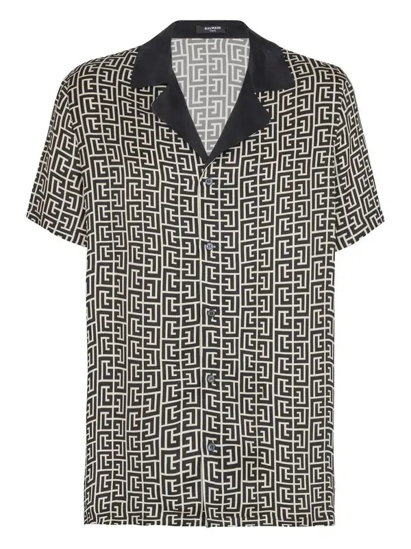 Balmain Shirt Collar Short-sleeve Shirt With 4-button Front - Nero
