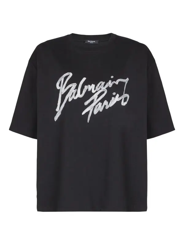 Balmain Brush Print Cotton T-shirt - Nero