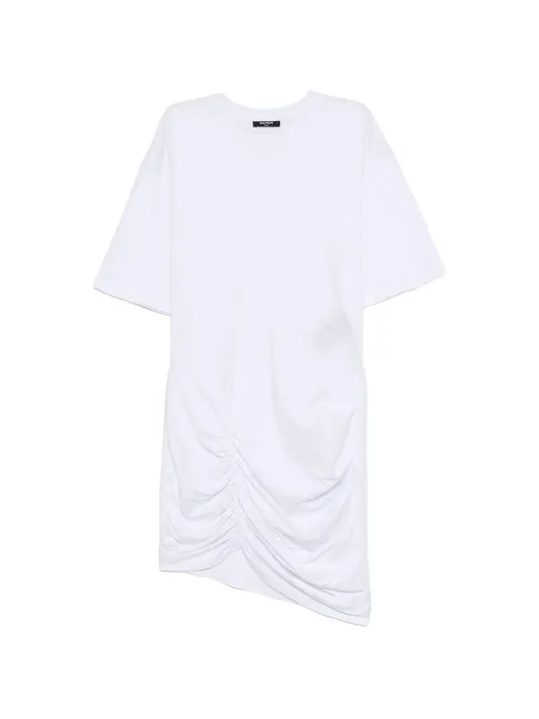 Balmain Round Neck Short Sleeve Cotton Top With Back Logo Print