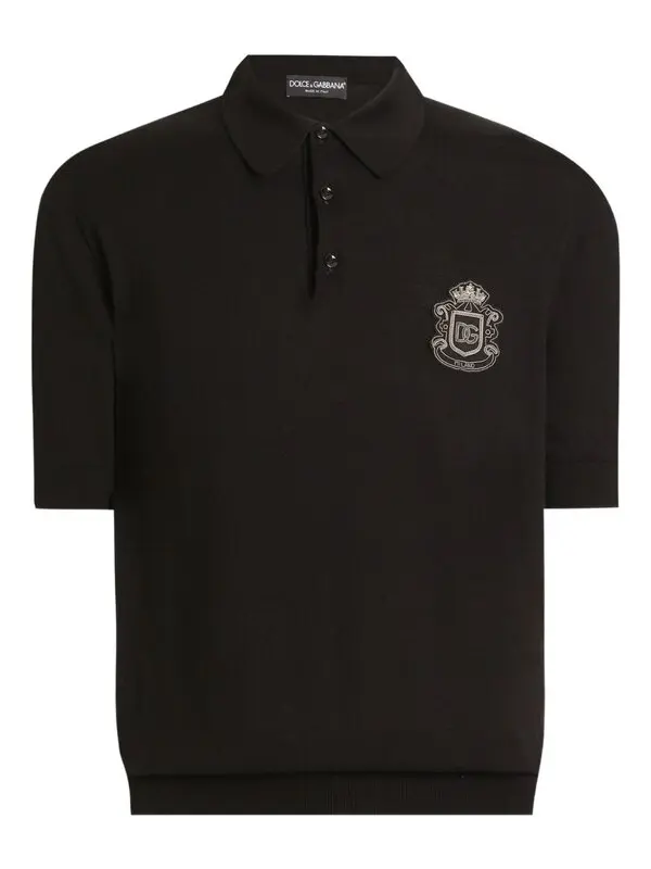 Dolce & Gabbana Button-front Short-sleeve T-shirt With Ribbed Hems And Lurex Embroidery - Nero