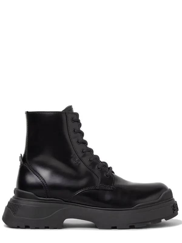 Fendi Force Light Brushed Leather Combat Boots With Side Zip And Embossed Ff Detail