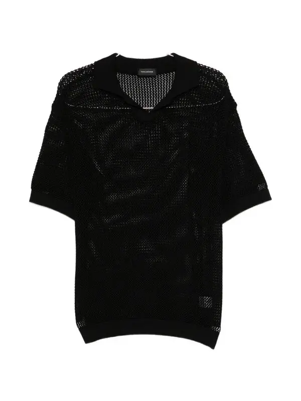 Tagliatore Crochet-effect Cotton Polo Shirt With Ribbed Collar, Cuffs, And Hem - Nero
