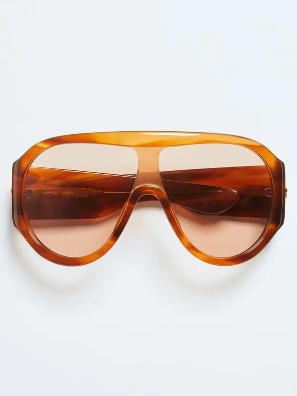 Bottega Veneta Oversized Shield Sunglasses With Gold-tone Detailing - Marrone