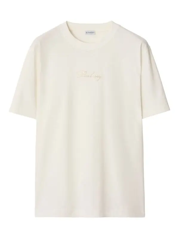 Burberry Rib-knit Neckline T-shirt With Embroidered Lettering - Bianco