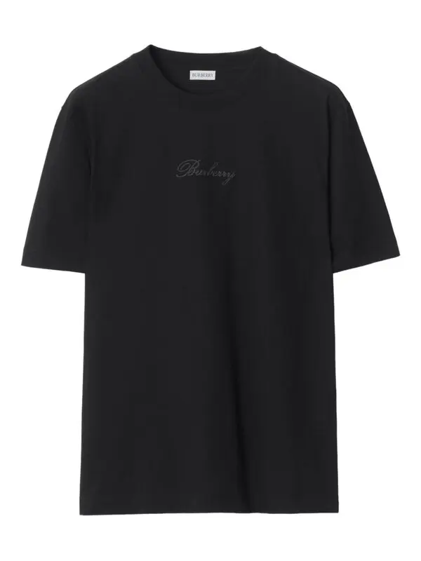 Burberry Rib-knit Crewneck T-shirt With Embroidered Lettering - Nero