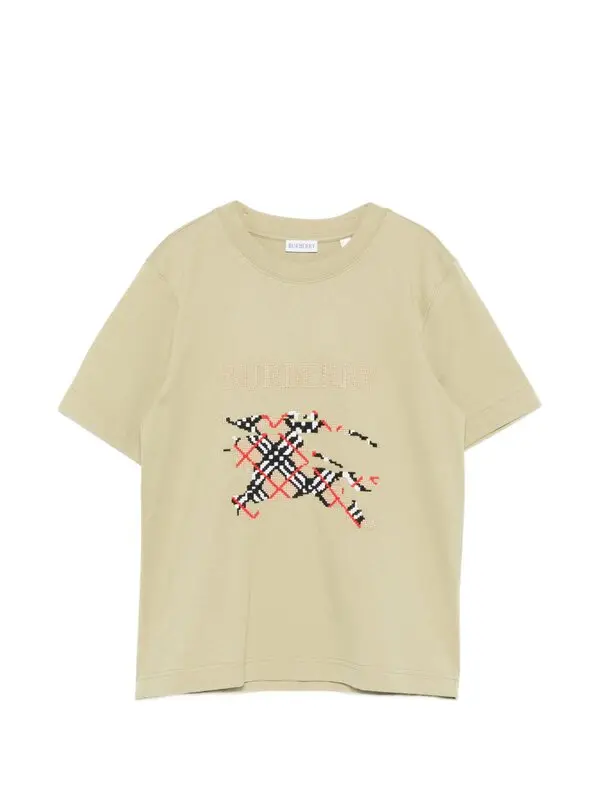 Burberry Cotton Rib-knit Crewneck T-shirt With Equestrian Knight Chest Embroidery - Verde