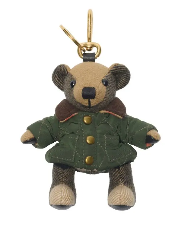 Burberry Mini Cashmere Bear Keychain With Quilted Jacket - Verde